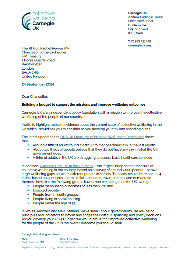 Carnegie UK Letter to Rt Hon Rachel Reeves - Carnegie UK