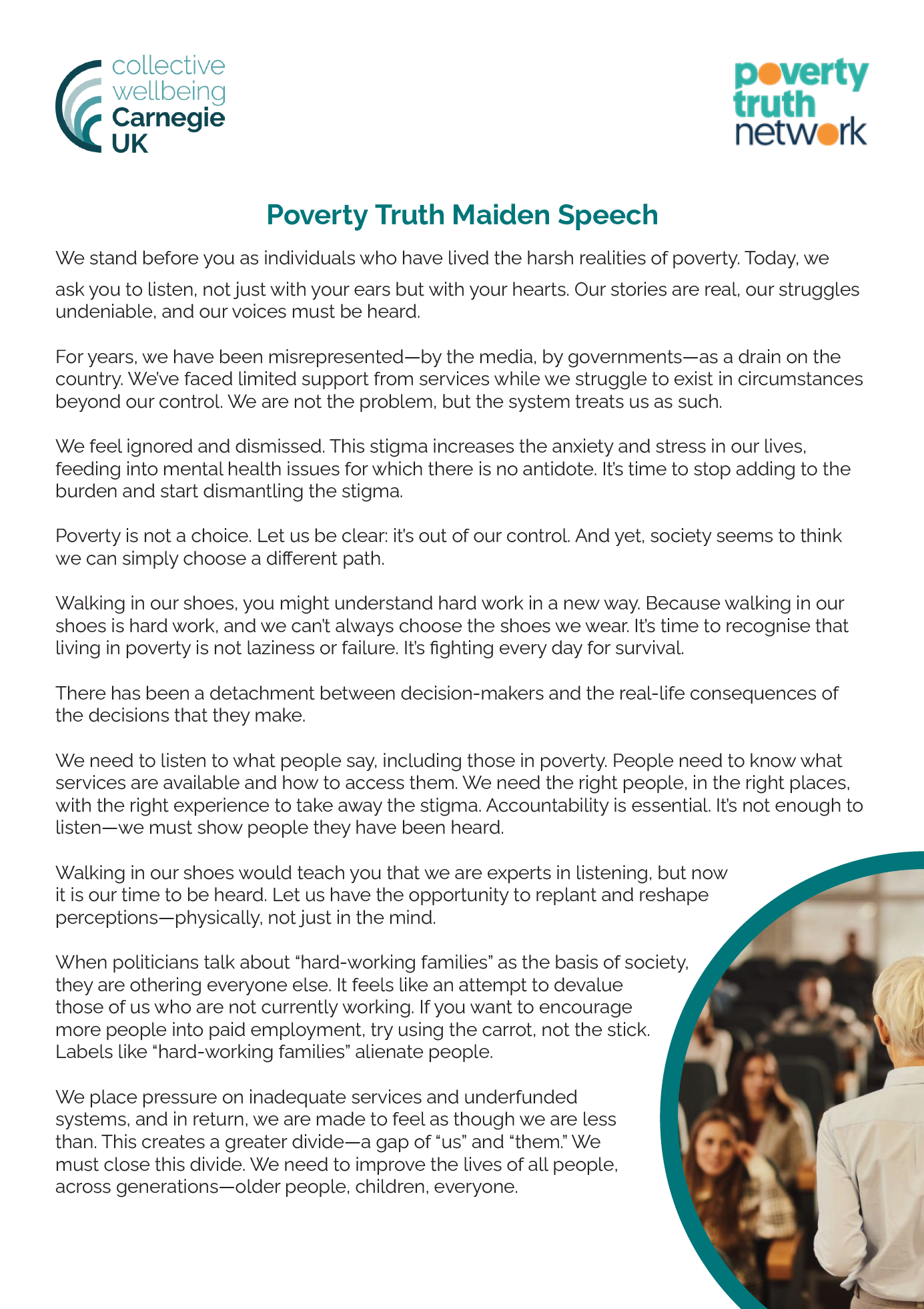 Poverty Truth Maiden Speech - Carnegie UK