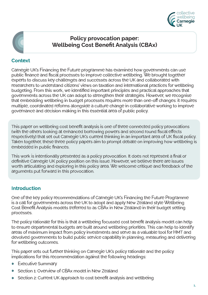Policy provocation paper: Wellbeing Cost Benefit Analysis (CBAx ...